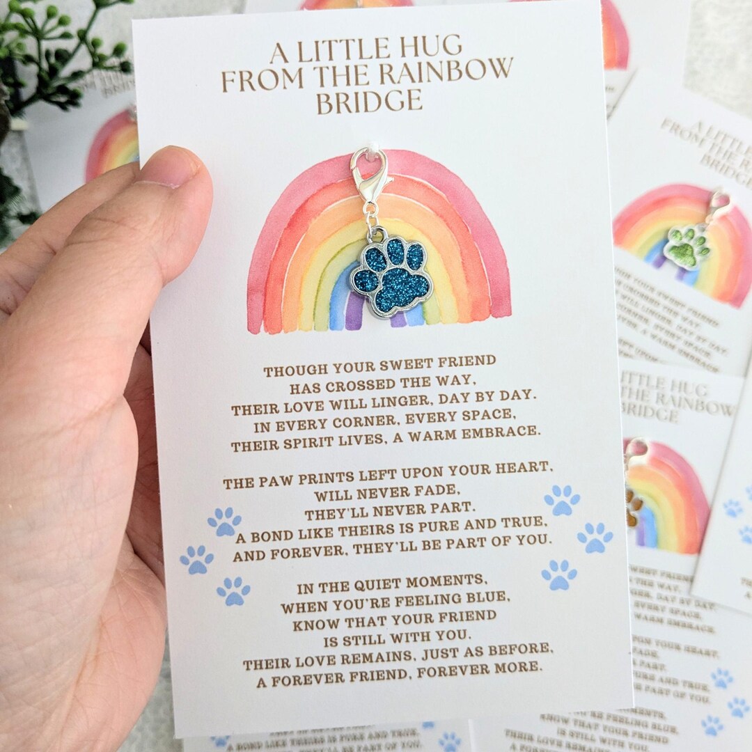 Rainbow Bridge Grieving Card, Pet Loss Memorial Gift, Dog Paw Charm ...