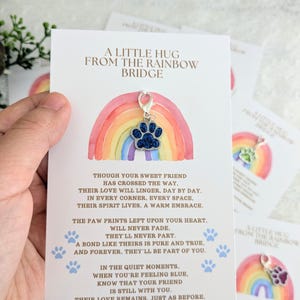 Rainbow Bridge Grieving Card, Pet Loss Memorial Gift, Dog Paw Charm ...