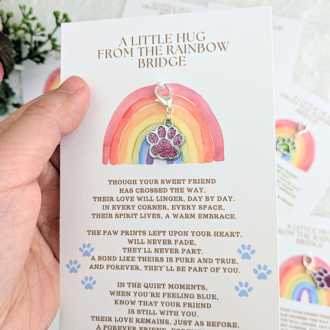 Rainbow Bridge Grieving Card, Pet Loss Memorial Gift, Dog Paw Charm ...