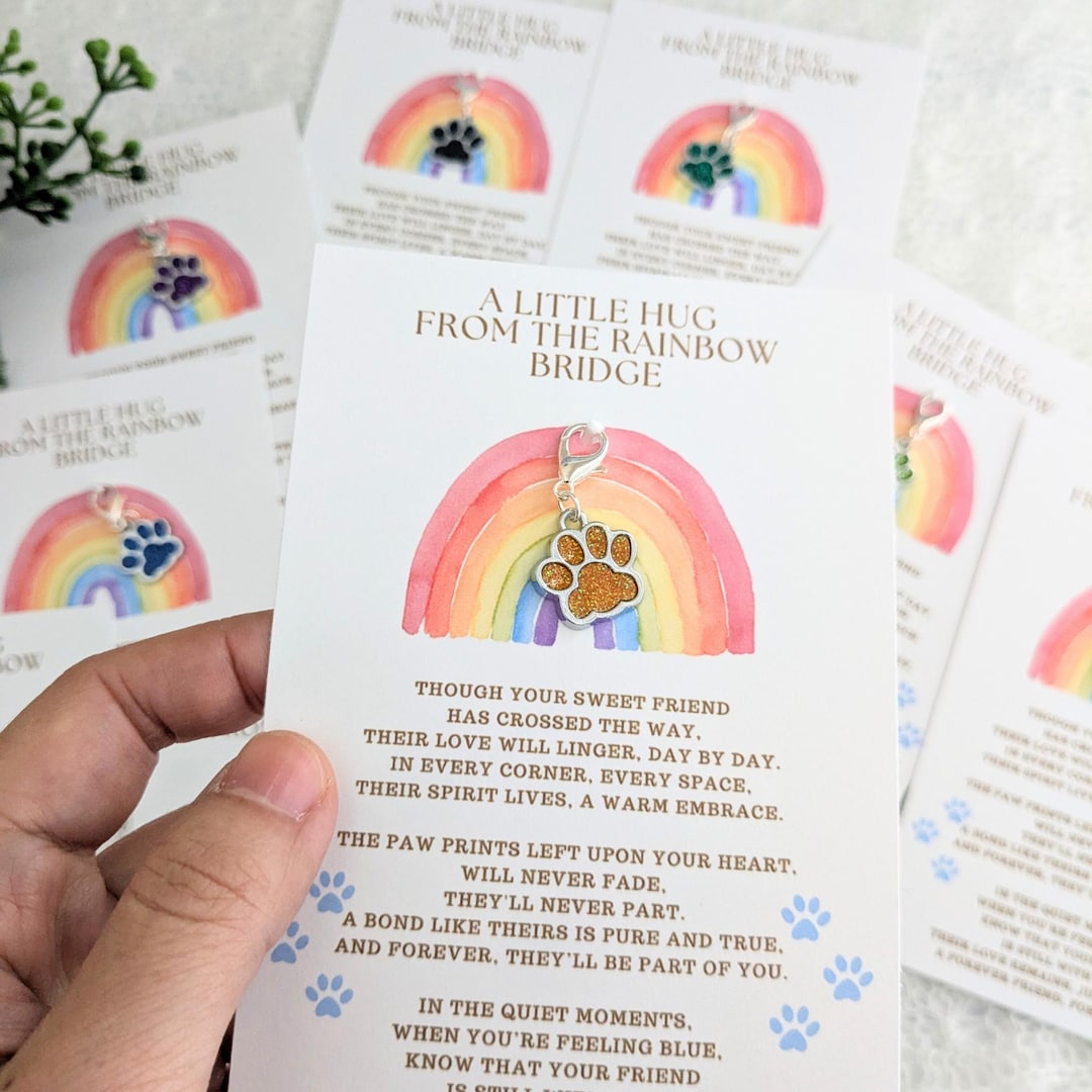 Rainbow Bridge Grieving Card, Pet Loss Memorial Gift, Dog Paw Charm ...