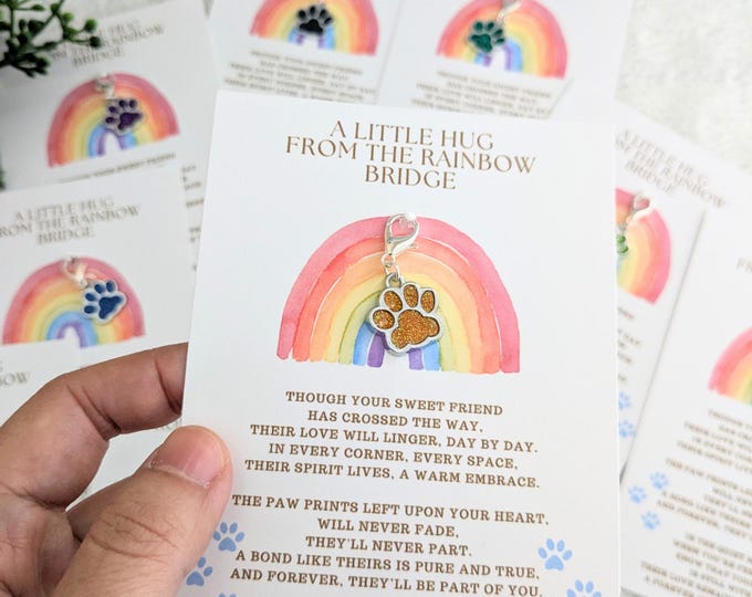 Rainbow Bridge Grieving Card, Pet Loss Memorial Gift, Dog Paw Charm ...