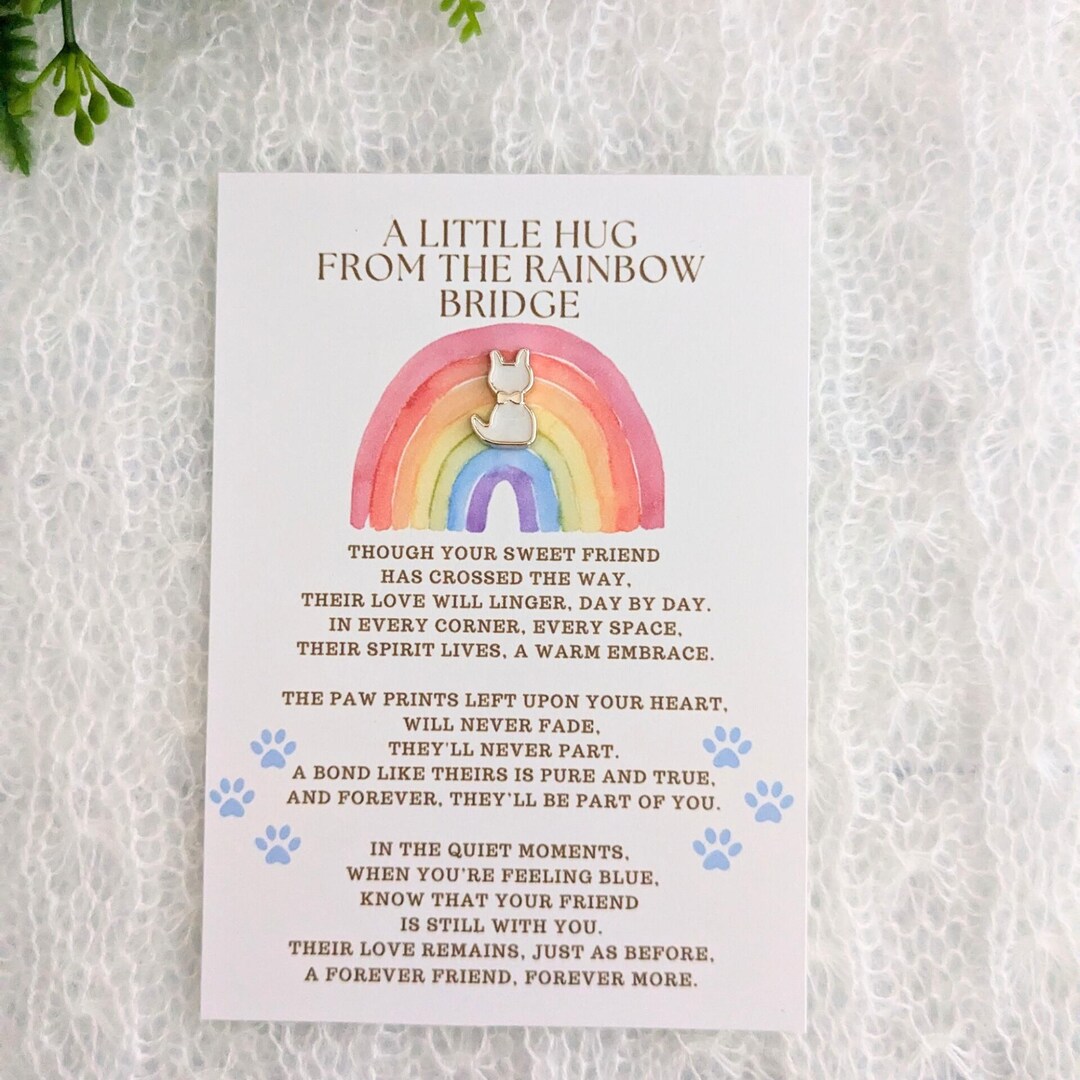 Rainbow Bridge Card for Pet Memorial, White Cat Memorial Card, Loss of ...