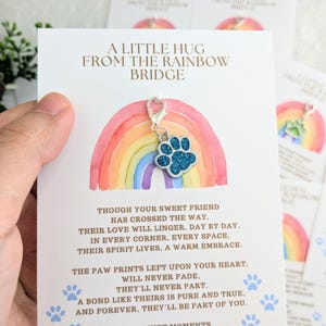 Rainbow Bridge Grieving Card, Pet Loss Memorial Gift, Dog Paw Charm ...