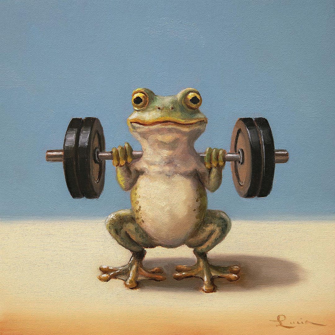 Gym Frog Back Squat by Lucia Heffernan, Frog Art, Whimsical Animal Wall ...
