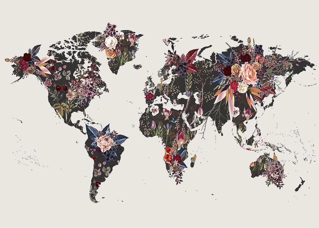 World Map Flowers by Design Fabrikken, Abstract Art, Art Print, Paint ...