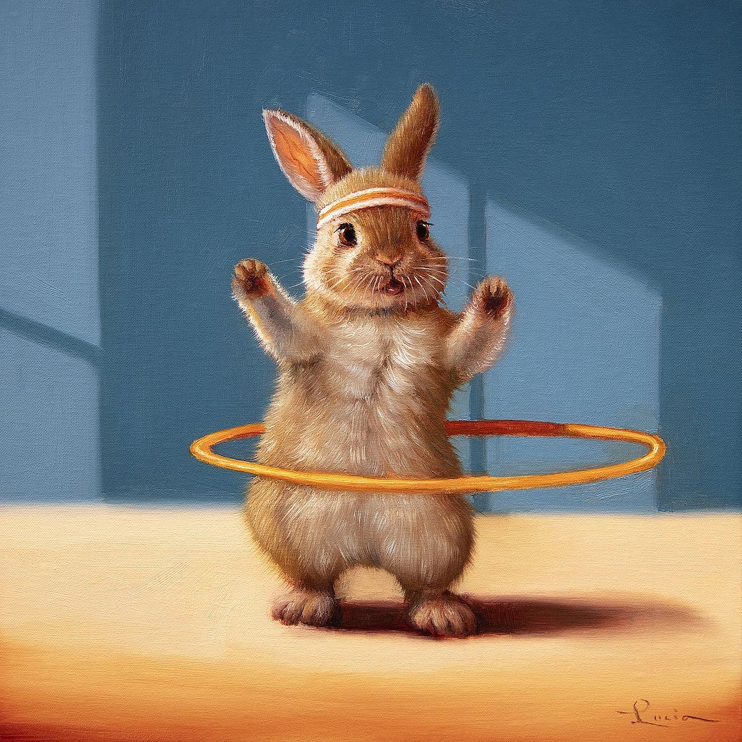 Gym Bunny - Hula Hoop by Lucia Heffernan, Bunny Art, Whimsical Animal ...