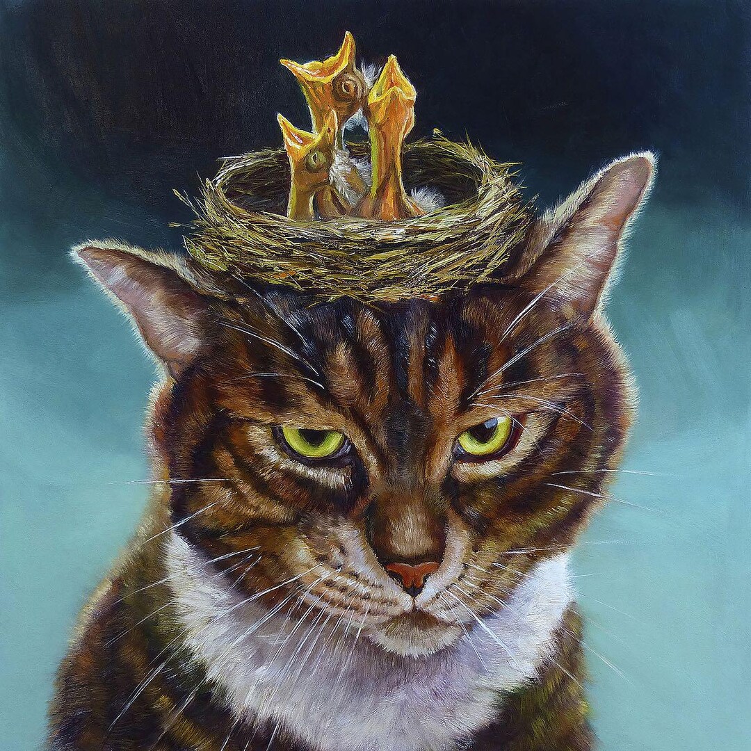 Cheep Toupee by Lucia Heffernan, Cat Art, Whimsical Animal Wall Decor ...