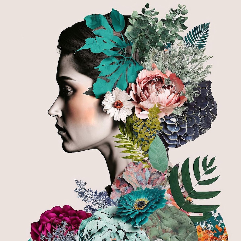 Floral Profile by Incado, Art Print, Floral Art, Digital Art, Portrait ...