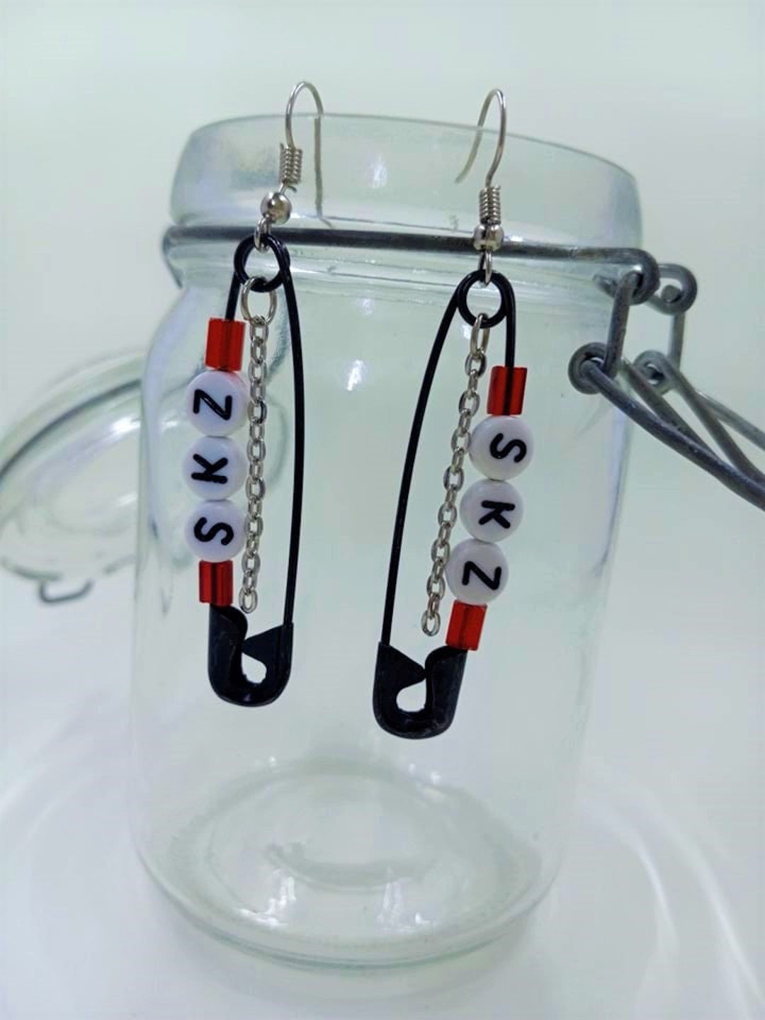 Stray Kids Inspired Safety Pin Kpop Beaded Dangle Drop Unique Earrings ...