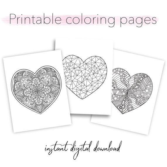 Printable Heart Coloring Pages Hand-drawn and Custom-made | Etsy