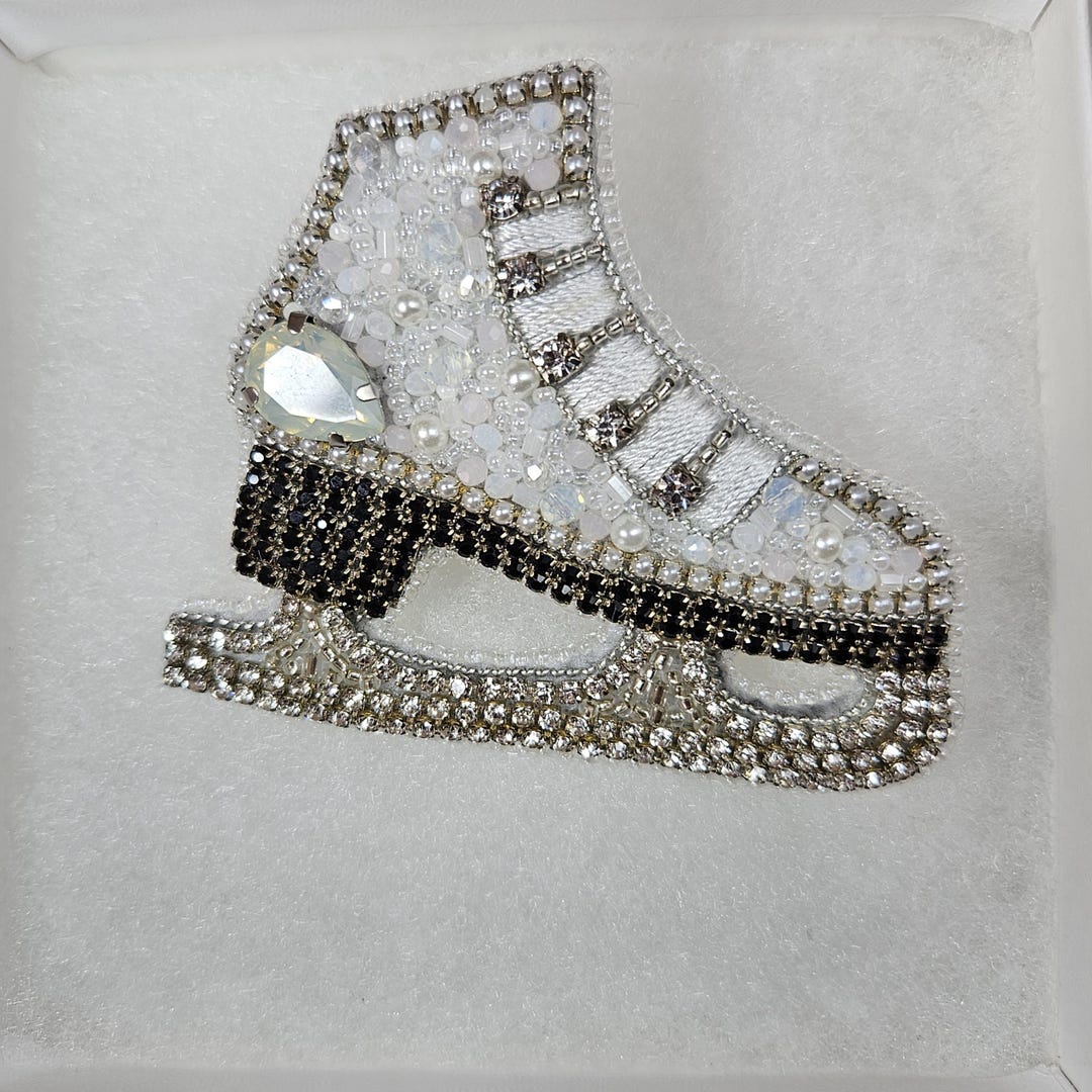 Handmade Swarovski Ice Skate Brooch Beaded Ice Skate Jewelry Elegant ...
