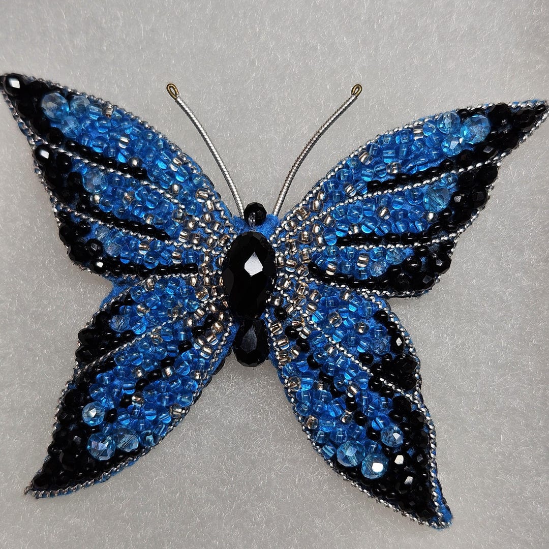 Handmade Swarovski Blue Butterfly Brooch Beaded Pomegranate Jewelry ...