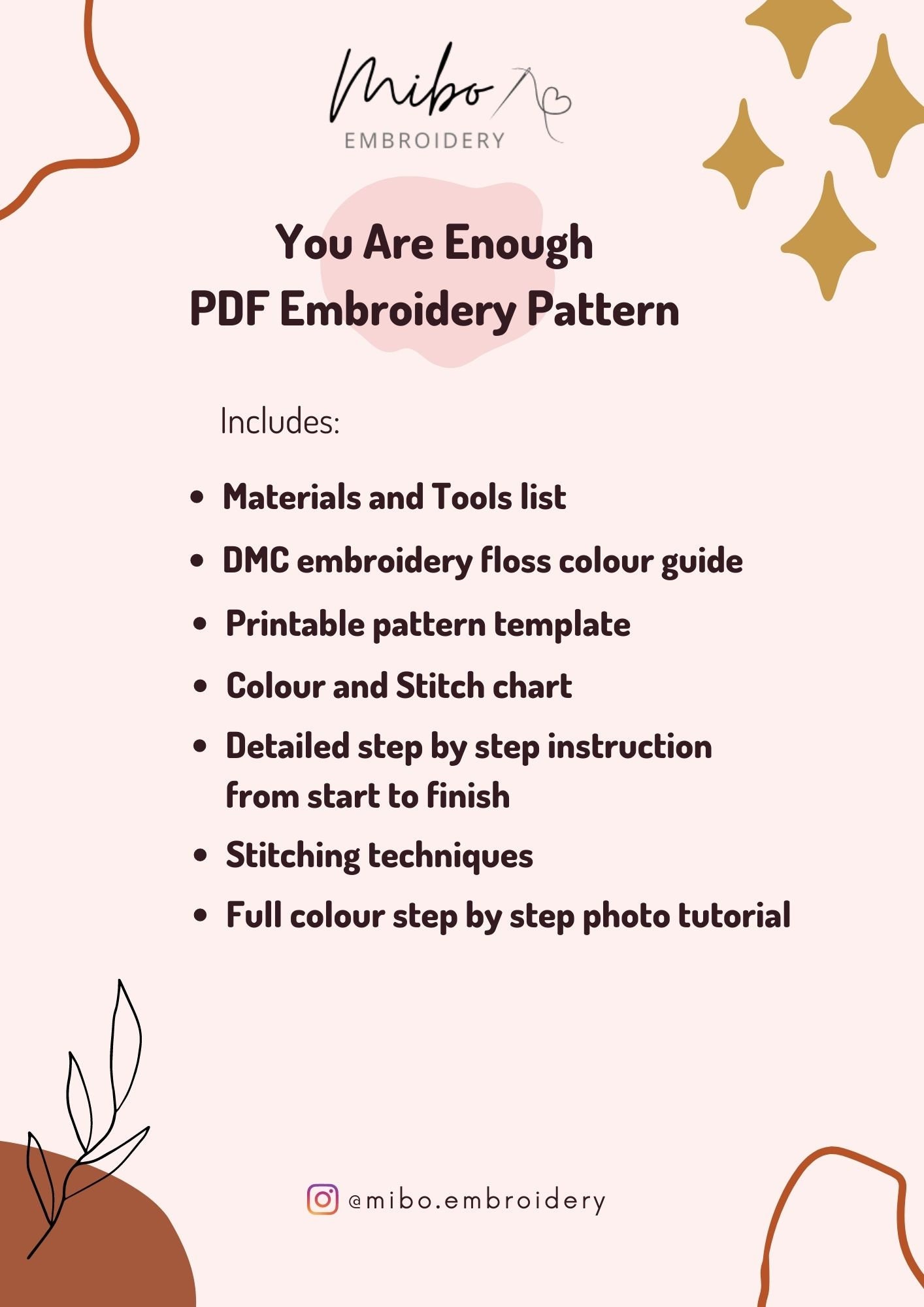 Hand Embroidery Pattern PDF - You Are Enough | Beginner Level Hand ...
