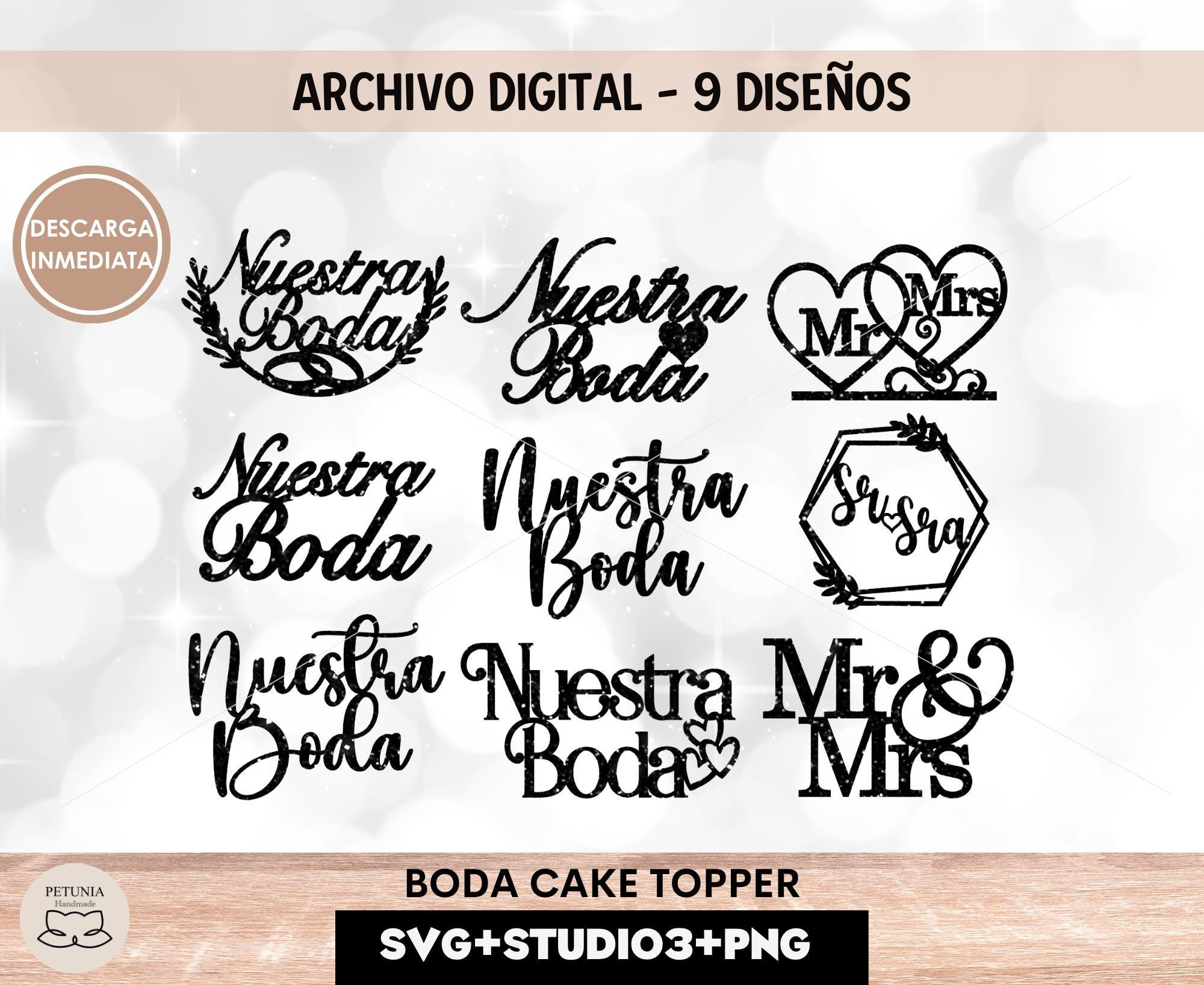 Boda Cake topper archivo descargable, cake topper bundle de 9 diseños ...