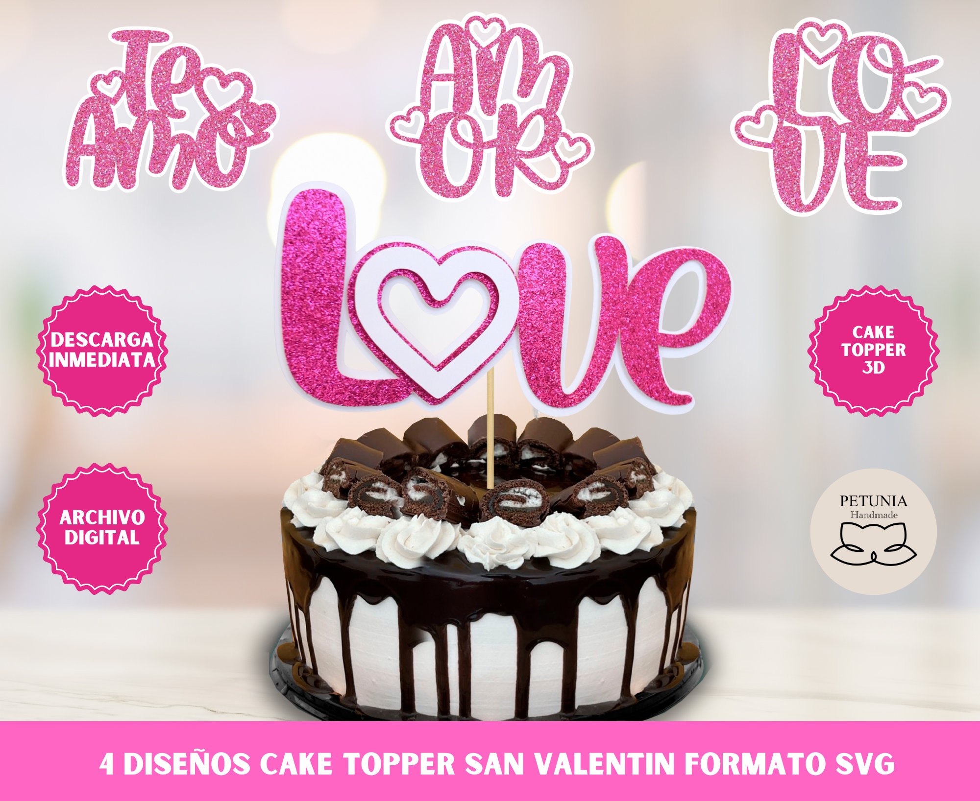 Cake topper San Valentín, paquete de 4 diseños 3D, archivo para corte ...