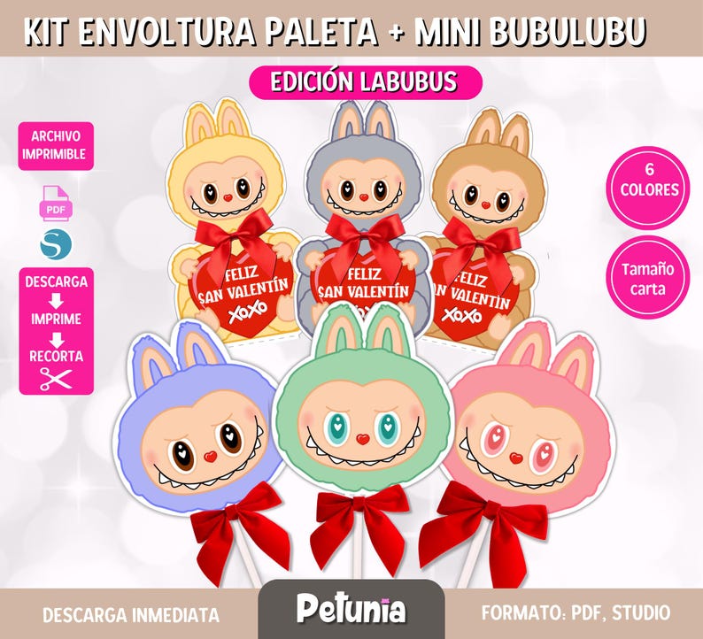 Labubu Valentine's Day Printable Cut-out Kit for Lollipops and ...