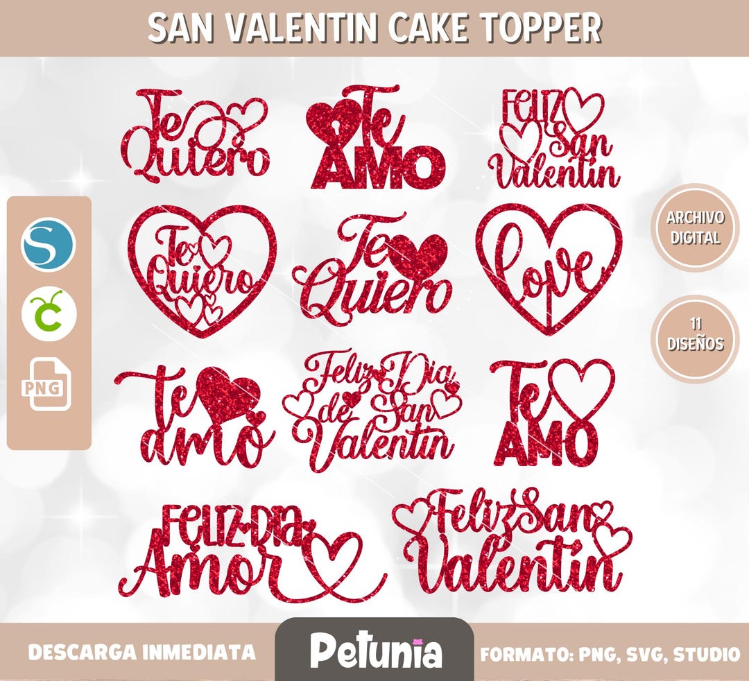 Cake topper Feliz San Valentín archivo digital, cake topper bundle 11 ...