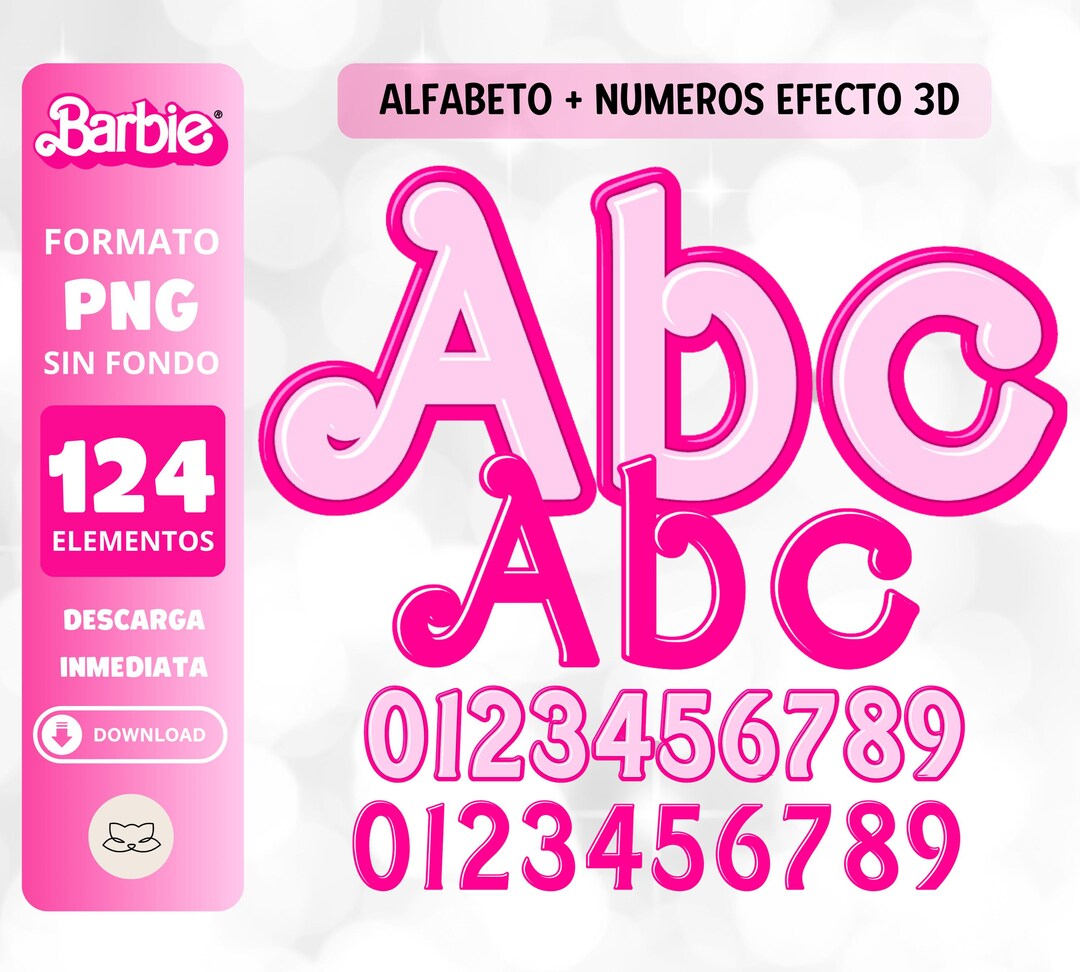Barbie Alphabet 3d Effect in PNG Format for Instant Download, Two ...