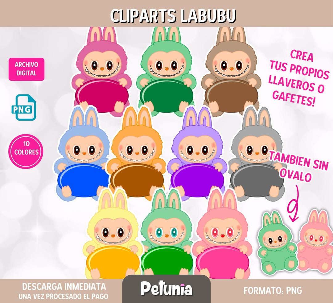 Labubus Clipart 10 Different Colors, Digital File in Png Format, You ...