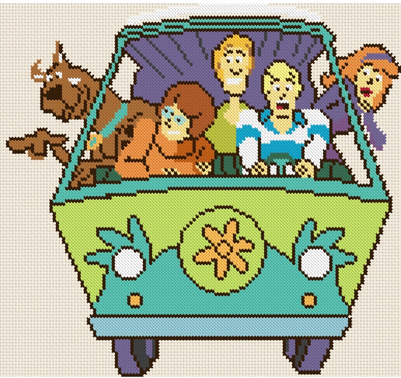 Scooby Doo N the Gang Cross Stitch Pattern PDF / Hippie Van / Vintage ...