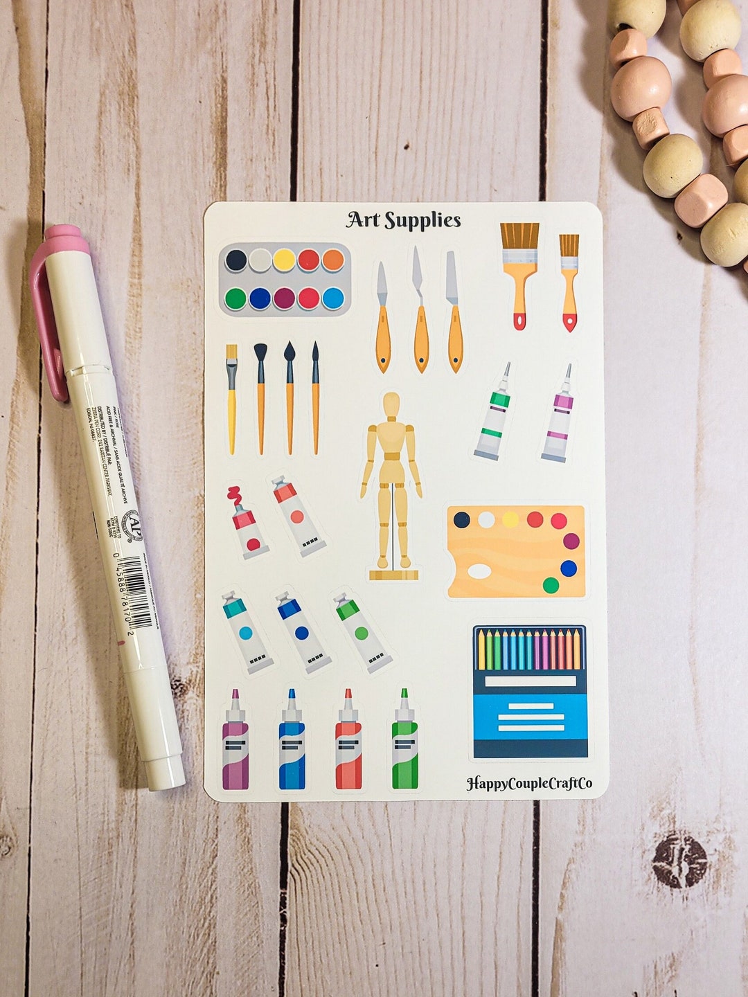 Art Supplies Sticker Sheet, Artist Stickers, Journal Stickers ...