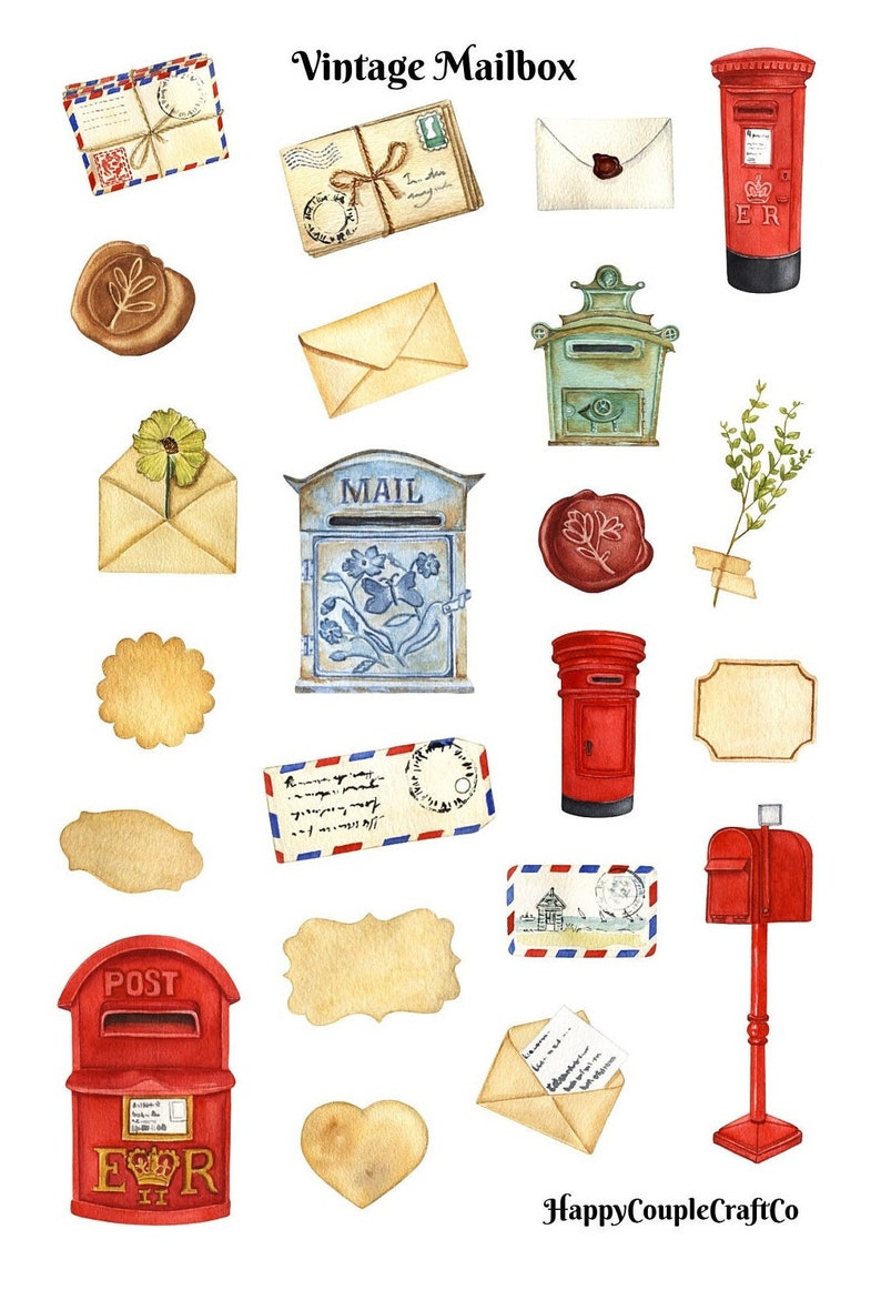 Vintage Mailbox Sticker Sheet Mailbox Postage Stickers Mail - Etsy