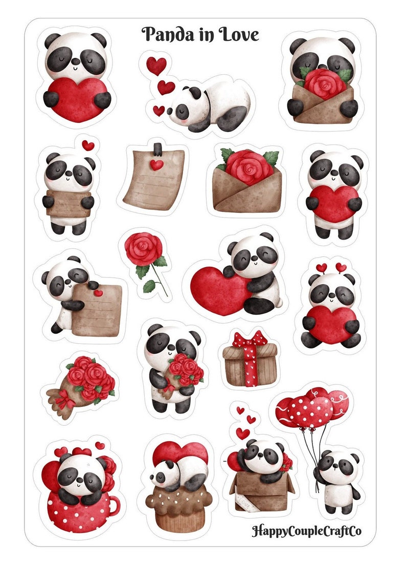 Panda in Love Sticker Sheet Valentine Stickers Journal - Etsy