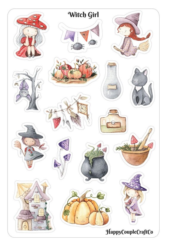 Witch Girl Sticker Sheet Little Witch Stickers Journal - Etsy
