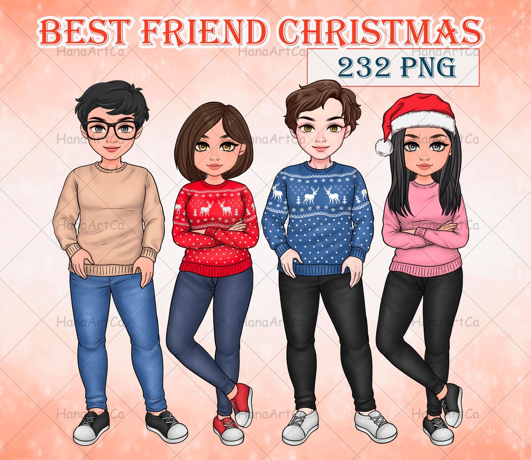 Best Friends Christmas Clipart, Couple Christmas Clipart, Merry ...