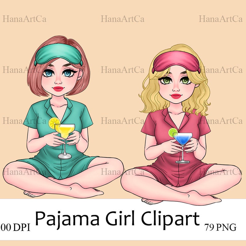 Pajama Girls Clipart - Etsy