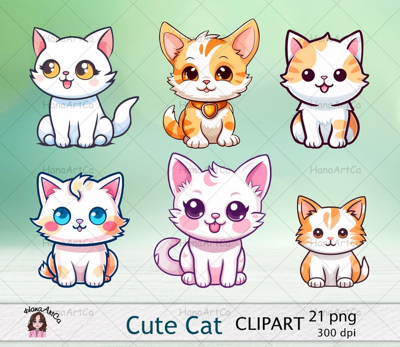 Cute Cats Clipart, Kitten Clipart, Cat Bundle Png, Cute Kitty Bundle ...
