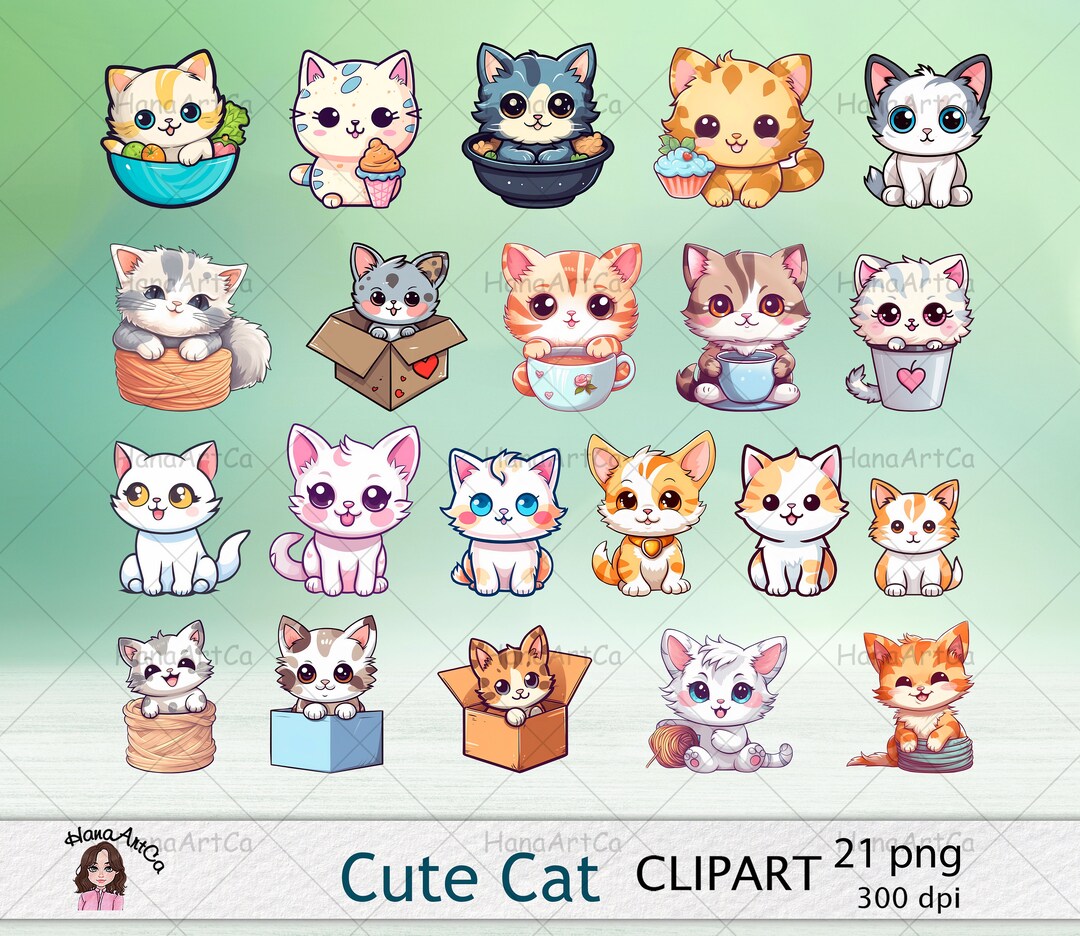 Cute Cats Clipart, Kitten Clipart, Cat Bundle Png, Cute Kitty Bundle ...