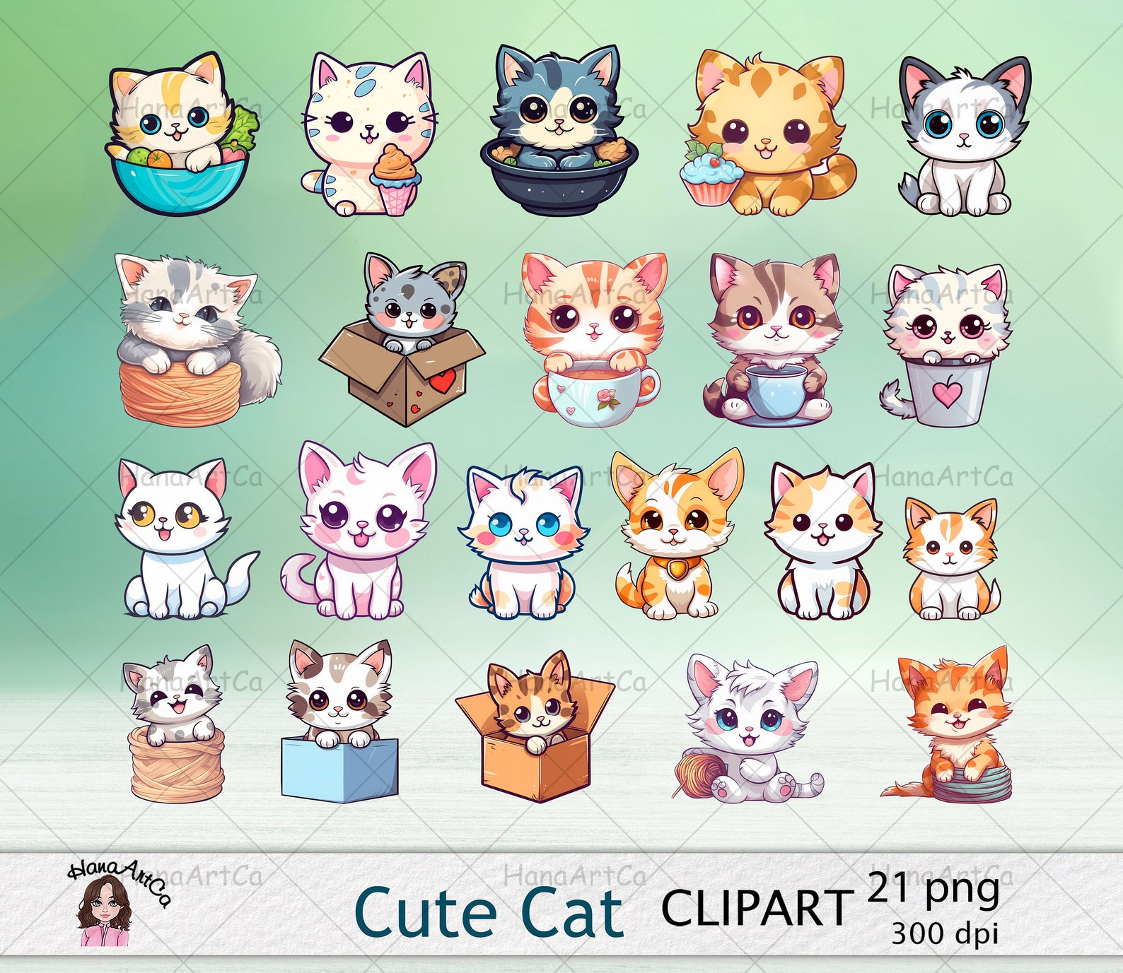 Cute Cats Clipart, Kitten Clipart, Cat Bundle Png, Cute Kitty Bundle ...