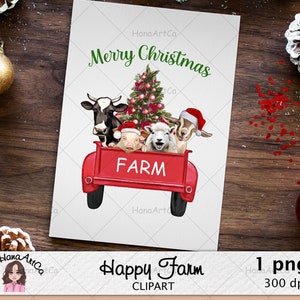 Christmas Farm Truck Clipart, Christmas Animals PNG, Merry Christmas ...