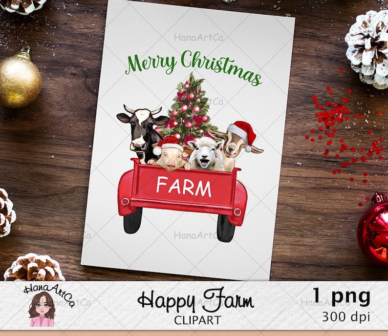 Christmas Farm Truck Clipart Christmas Animals PNG Merry - Etsy