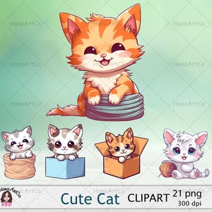 Cute Cats Clipart, Kitten Clipart, Cat Bundle Png, Cute Kitty Bundle ...