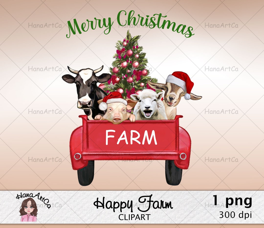 Christmas Farm Truck Clipart, Christmas Animals PNG, Merry Christmas ...
