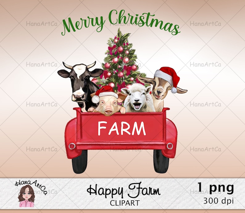 Christmas Farm Truck Clipart Christmas Animals PNG Merry - Etsy