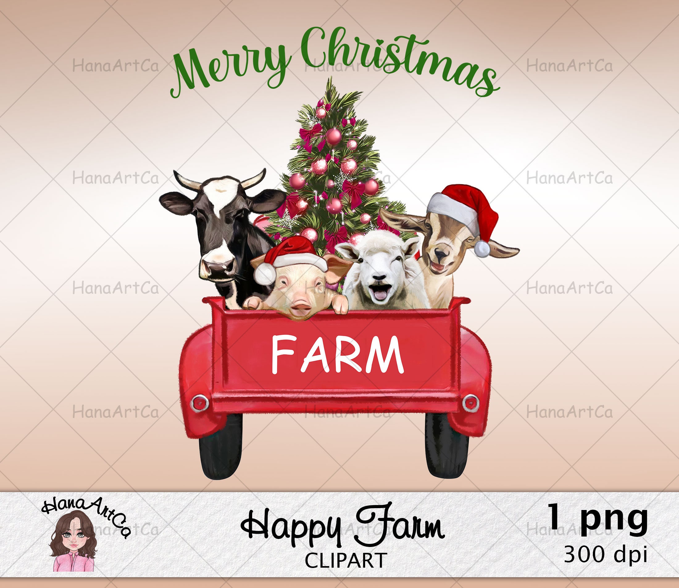 Christmas Farm Truck Clipart Christmas Animals PNG Merry - Etsy