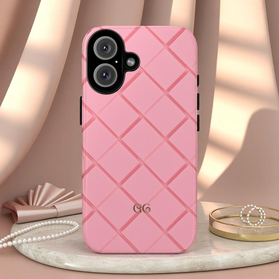 Personalized Pink Quilted iPhone Case: Elegant Diamond Grid, Soft Matte ...