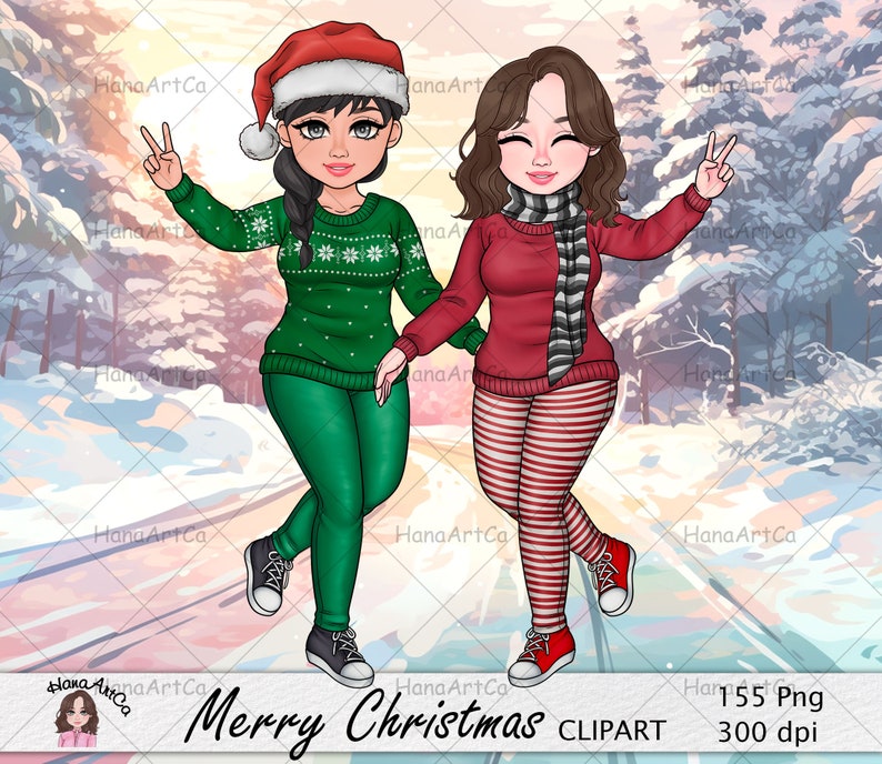 Best Friends Christmas Clipart, Happy Girls Png, Sisters Clipart ...