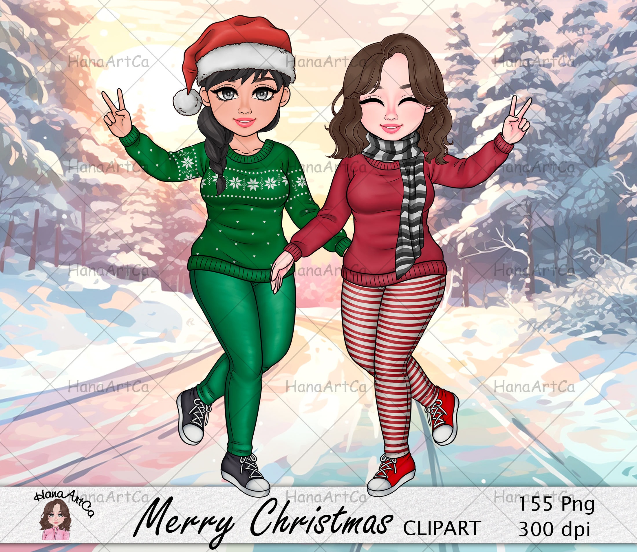Best Friends Christmas Clipart, Happy Girls Png, Sisters Clipart ...
