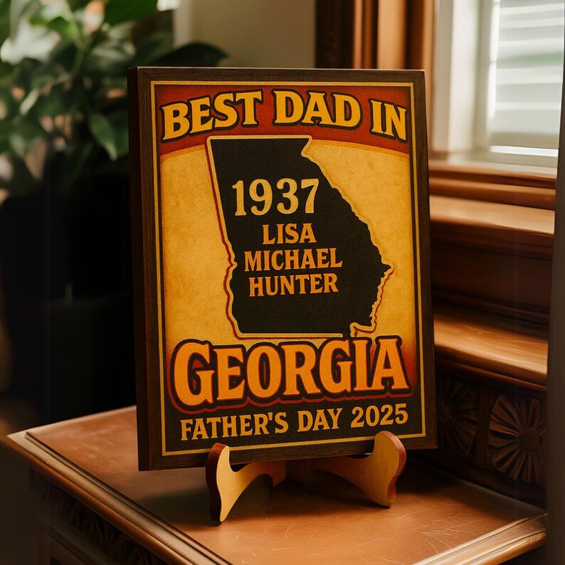 Personalized State Dad Wooden Sign – Custom Georgia Highway 1937 Wooden ...