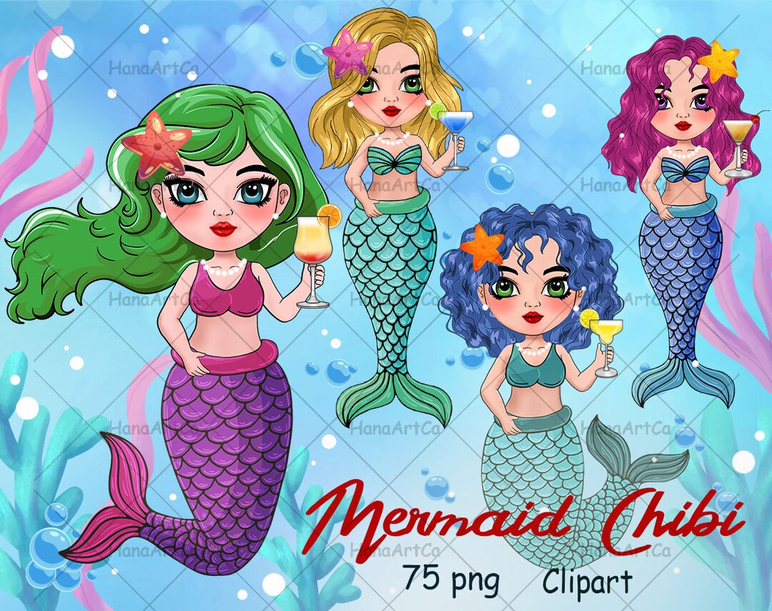 Mermaid Clipart Chibi Clipart Friend Clipart Beach Clipart - Etsy UK