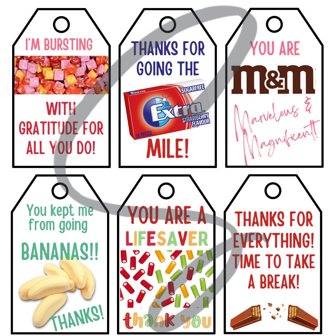 Candy Gift Tags for Lolly Jar End of Year Teacher Appreciation Gift ...