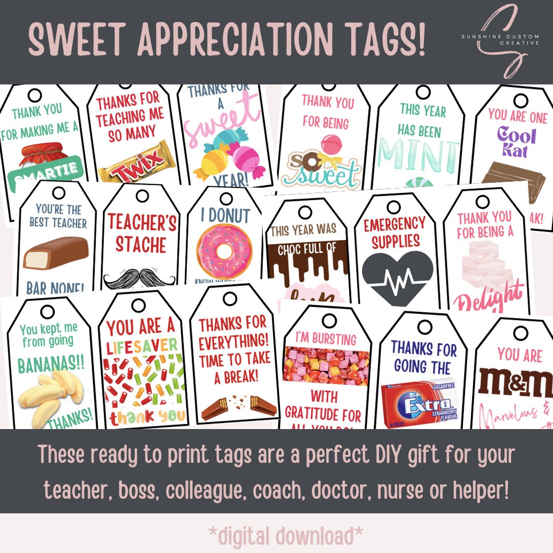 Candy Gift Tags for Lolly Jar End of Year Teacher Appreciation Gift ...