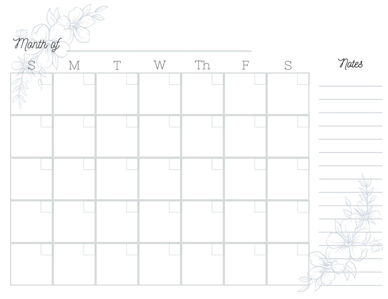 Blank Month Calendar Printable - Etsy