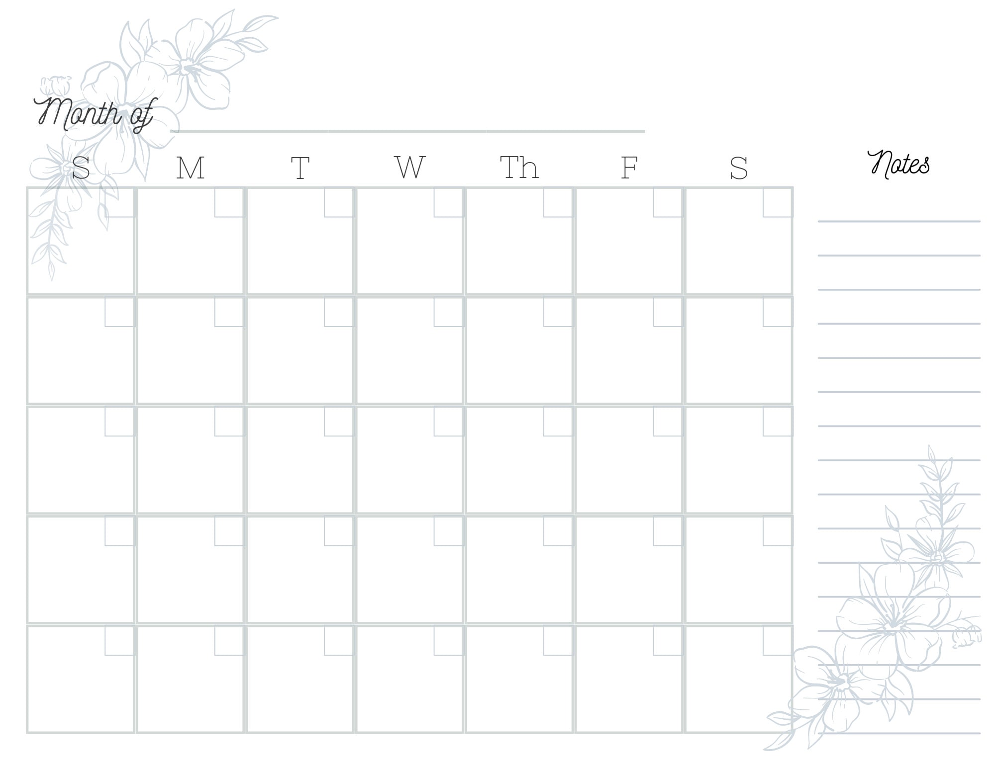 Blank Month Calendar Printable - Etsy