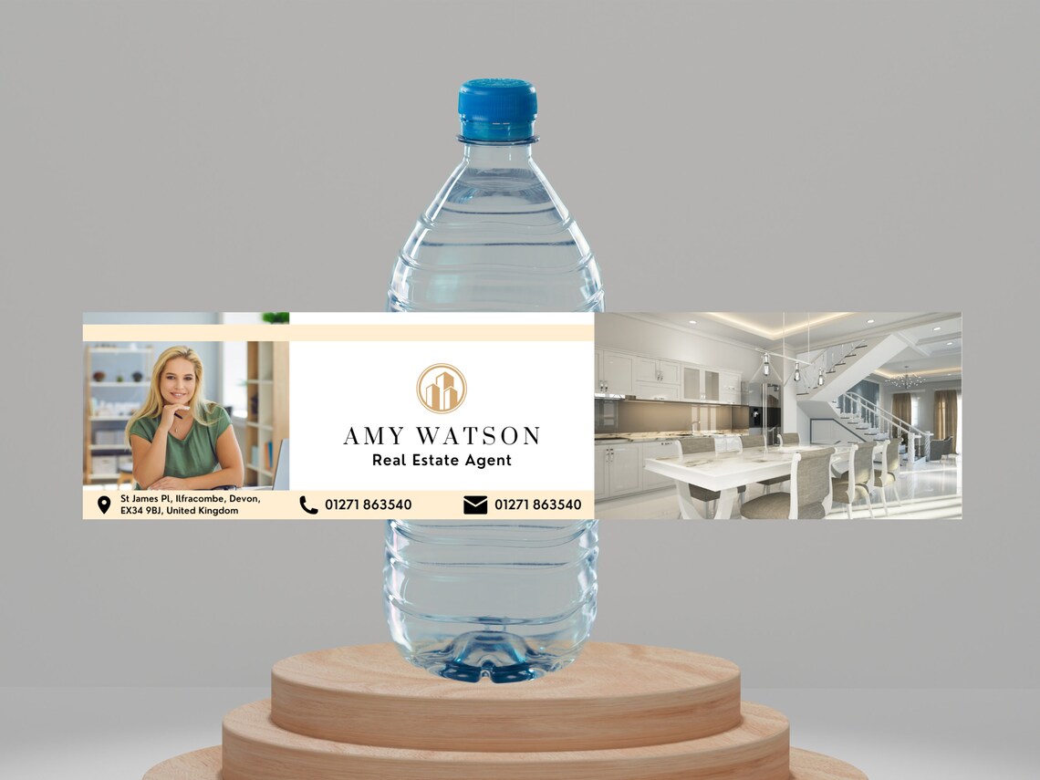 Real Estate Water Bottle Label Template: Editable Realtor Marketing ...