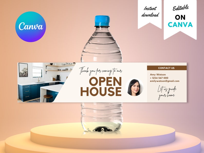 Real Estate Open House Water Bottle Label, Open House Bottle Label ...